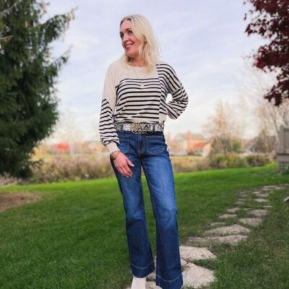 CAbi | Tops | Cabi 4237 Boxy Striped Tee Fall 22 Small Euc | Poshmark